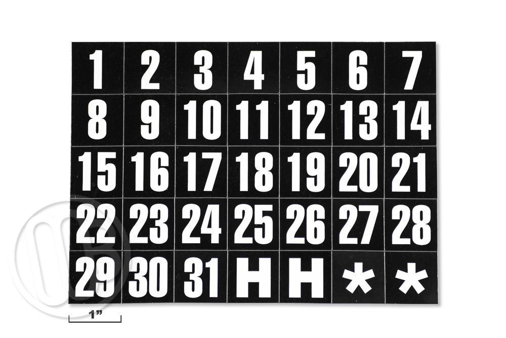 Magnetic Number Set 1-31 - 1" Tall - 2 Color Options | OptiMA