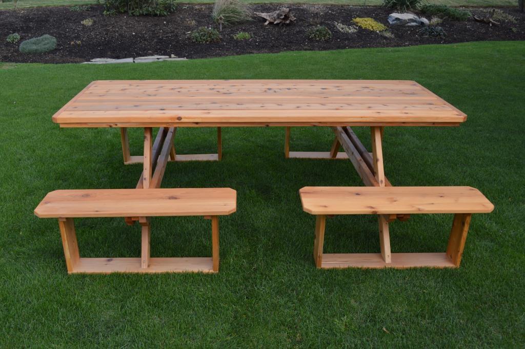 Cedar Wood 8? Walk-In Picnic Table with Benches