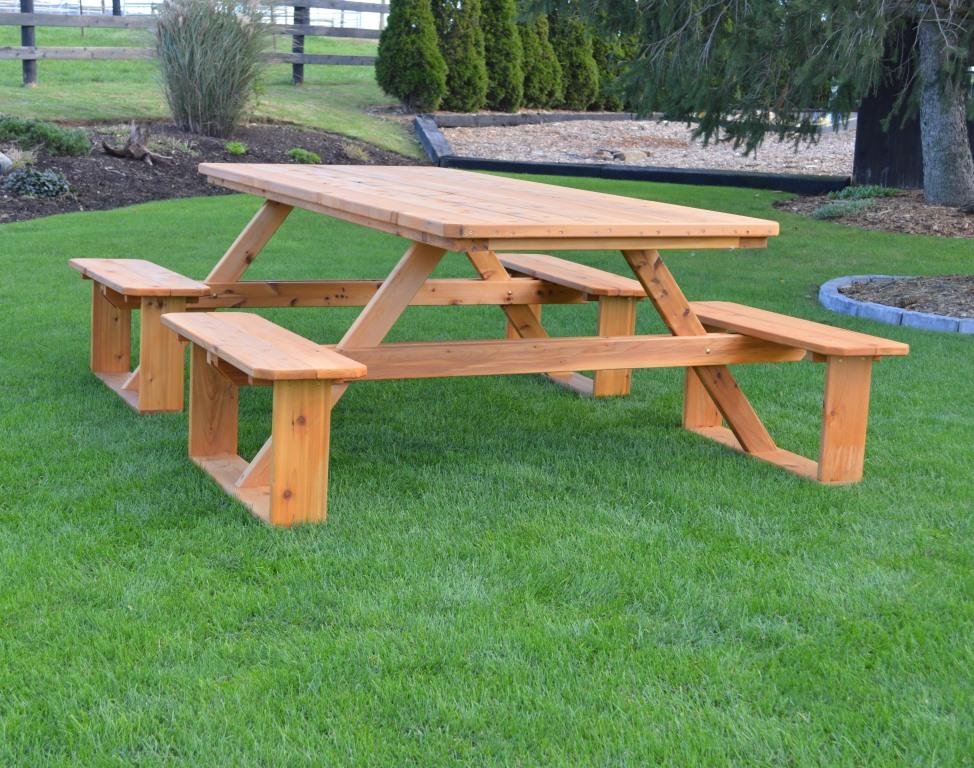 Cedar Wood 8? Walk-In Picnic Table with Benches