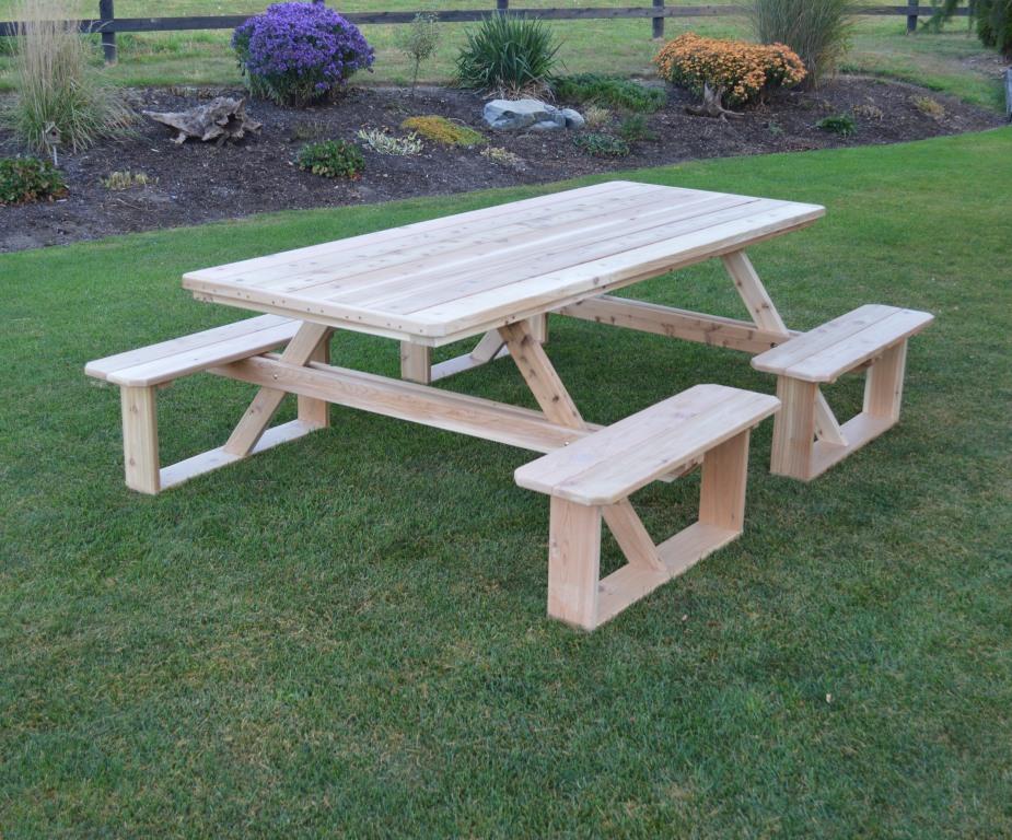 Cedar Wood 8? Walk-In Picnic Table with Benches