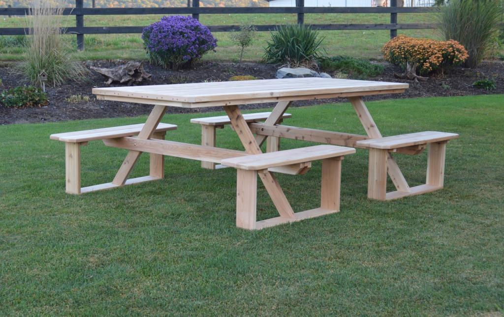 Cedar Wood 8? Walk-In Picnic Table with Benches