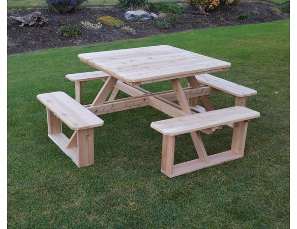 Cedar Wood Square Walk-In Picnic Table with Benches
