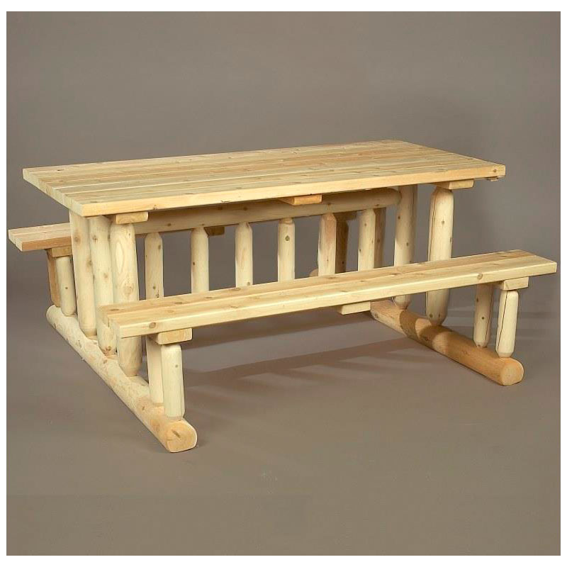 Cedar Wood Log-Style Park Picnic Table