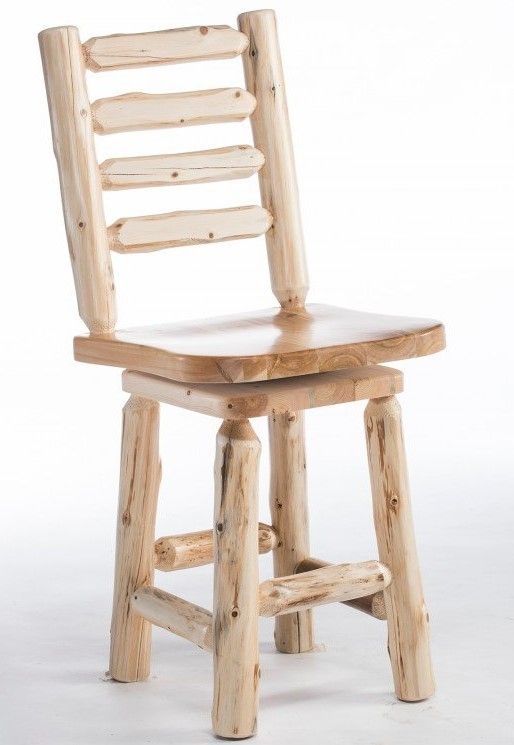 Cabin Collection Ladderback Swivel Bar Chair - Rustic Log Style