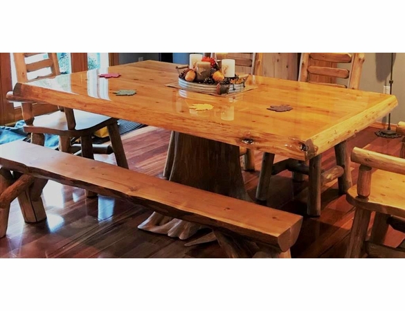 Cabin Collection Dining Table with Stump Base - Rustic Log Style