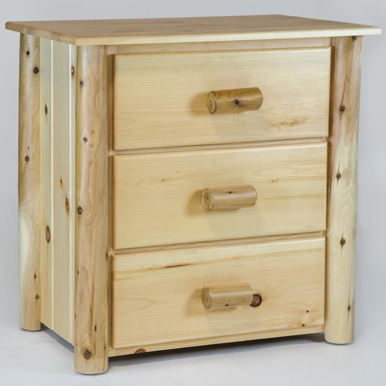Rustic Pine Wood and Cedar Wood Log Three-Drawer Chest