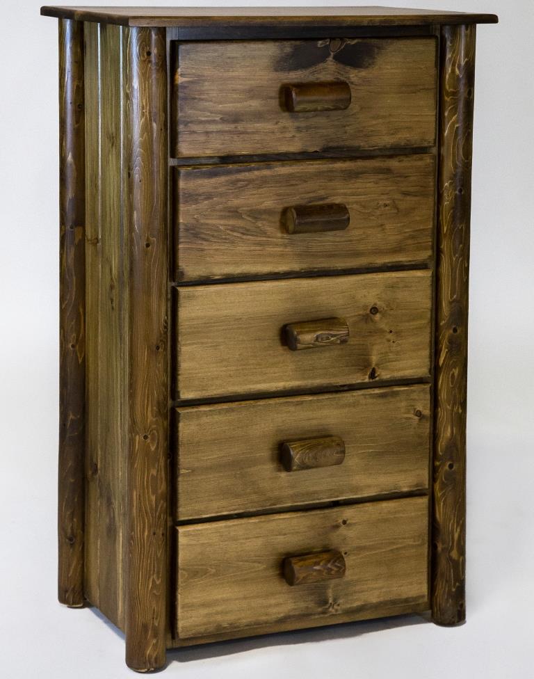 Rustic Pine Wood and Cedar Log Five-Drawer Chest