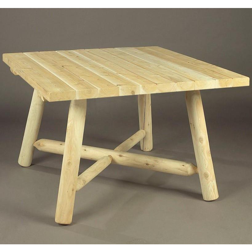 Square Cedar Wood Log-Style Table and Four-Bench Set