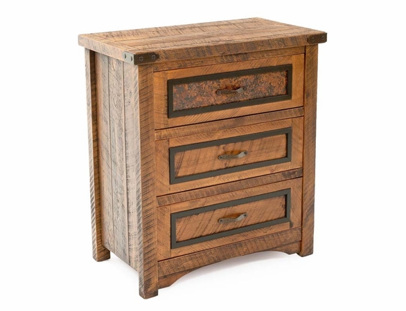 Woodman Collection Rustic Three Drawer Chest - Copper Inlay