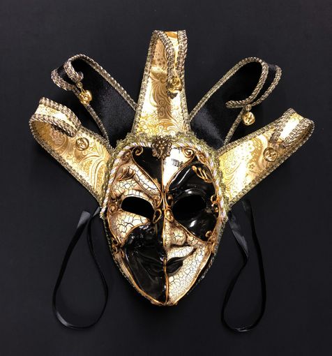 Black And Gold Venetian Jester Masquerade Mask