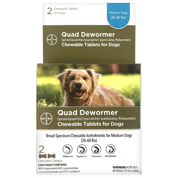 Elanco Quad Dewormer Tablets for Medium Dogs 2ct