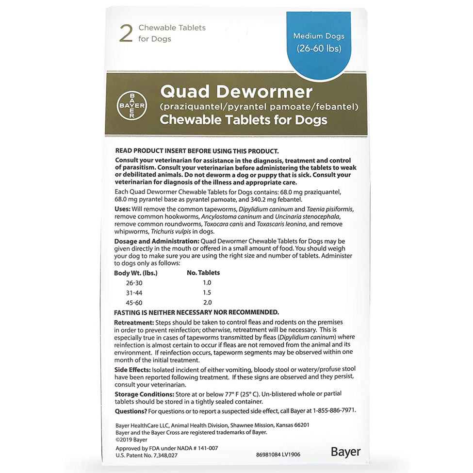 Elanco Quad Dewormer Tablets for Medium Dogs 2ct