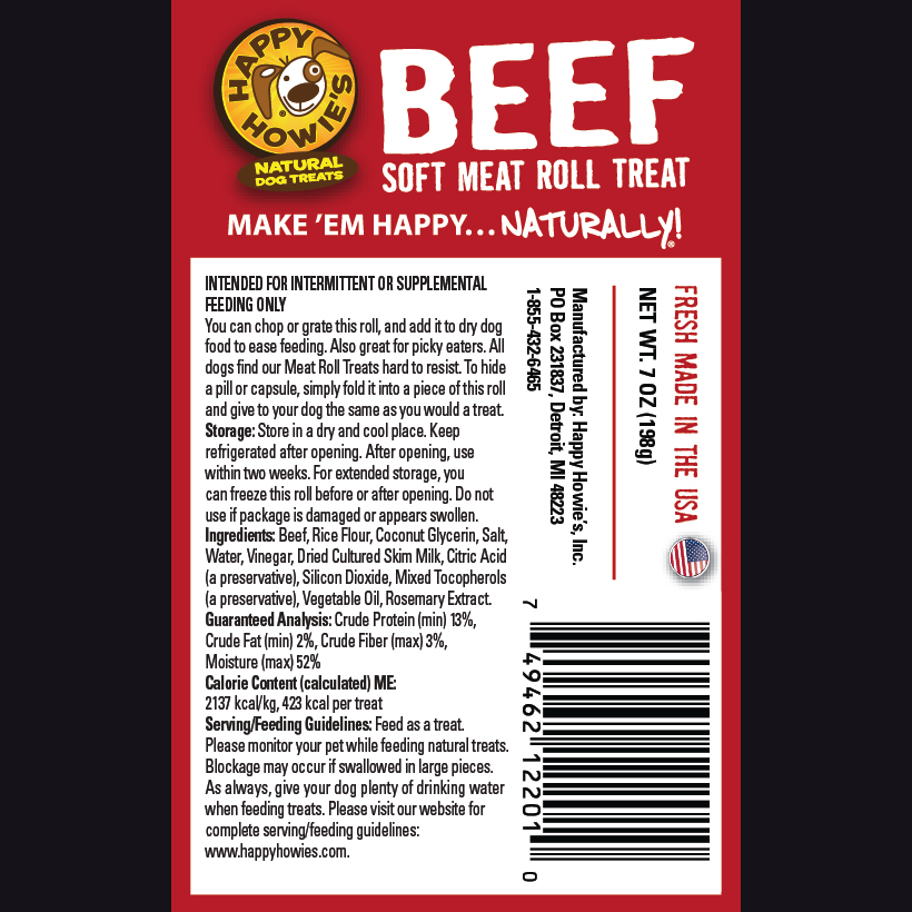 Happy Howie's Meat Roll Beef Dog Treats 7oz