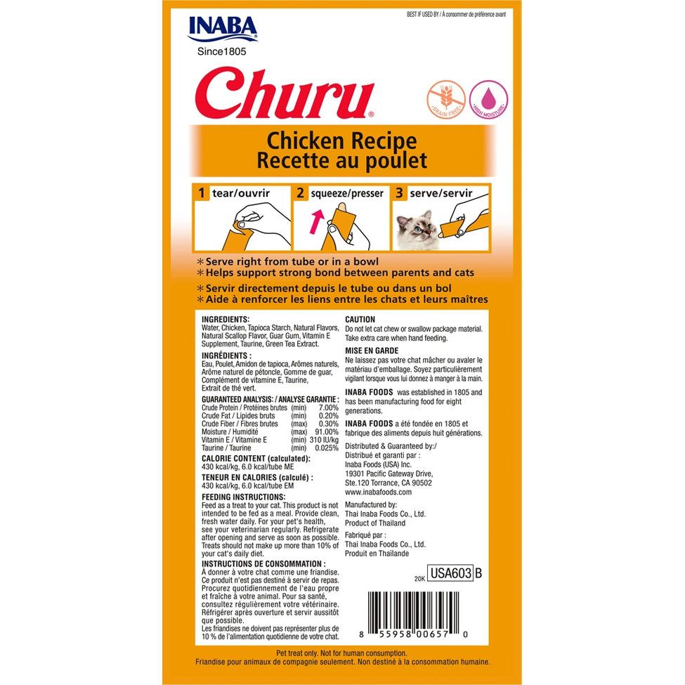 Ciao Churu Cat Treat Chicken Recipe Creamy Puree 4pk