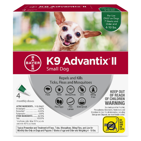K9 Advantix II Flea & Tick Control for Small Dogs 4-10 lbs, 4pk