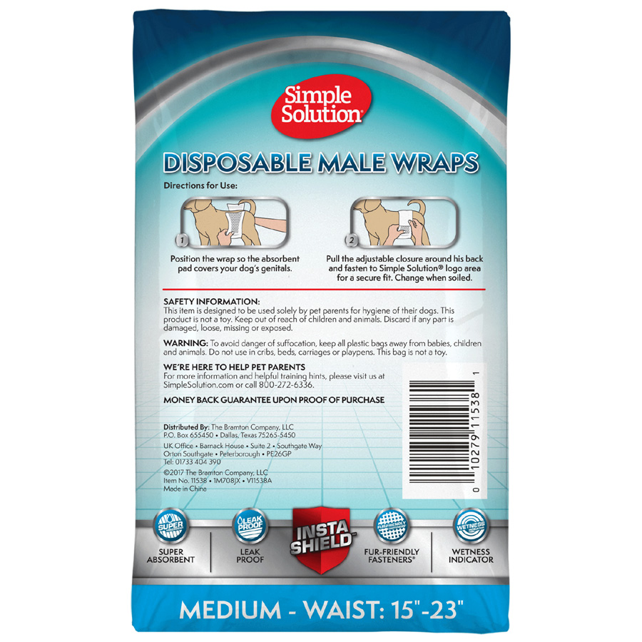 Simple Solution Disposable Male Dog Wraps Medium 12pk
