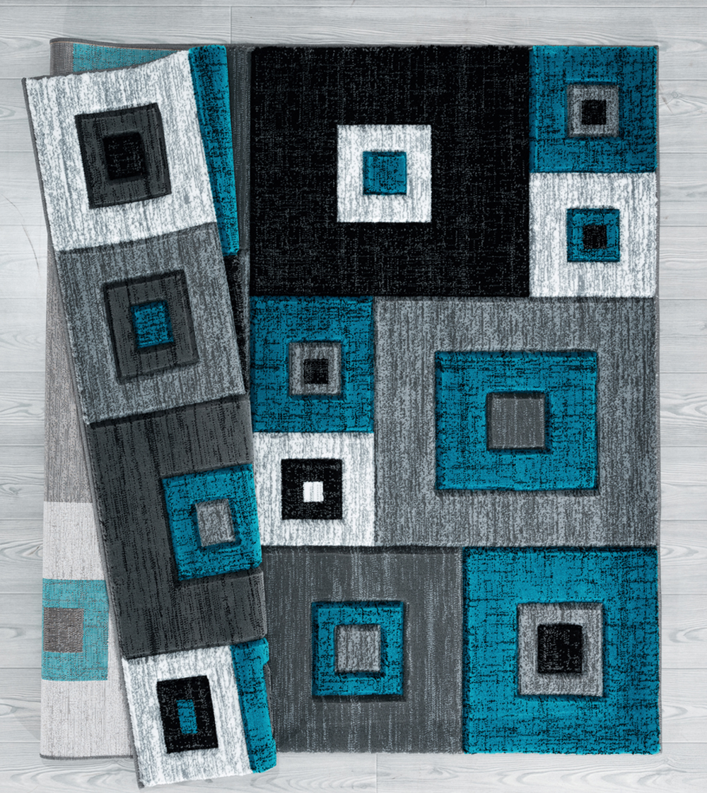 Blue Boxes Squares Blocks Cubes Contemporary Area Rug Geometric 2050 ...