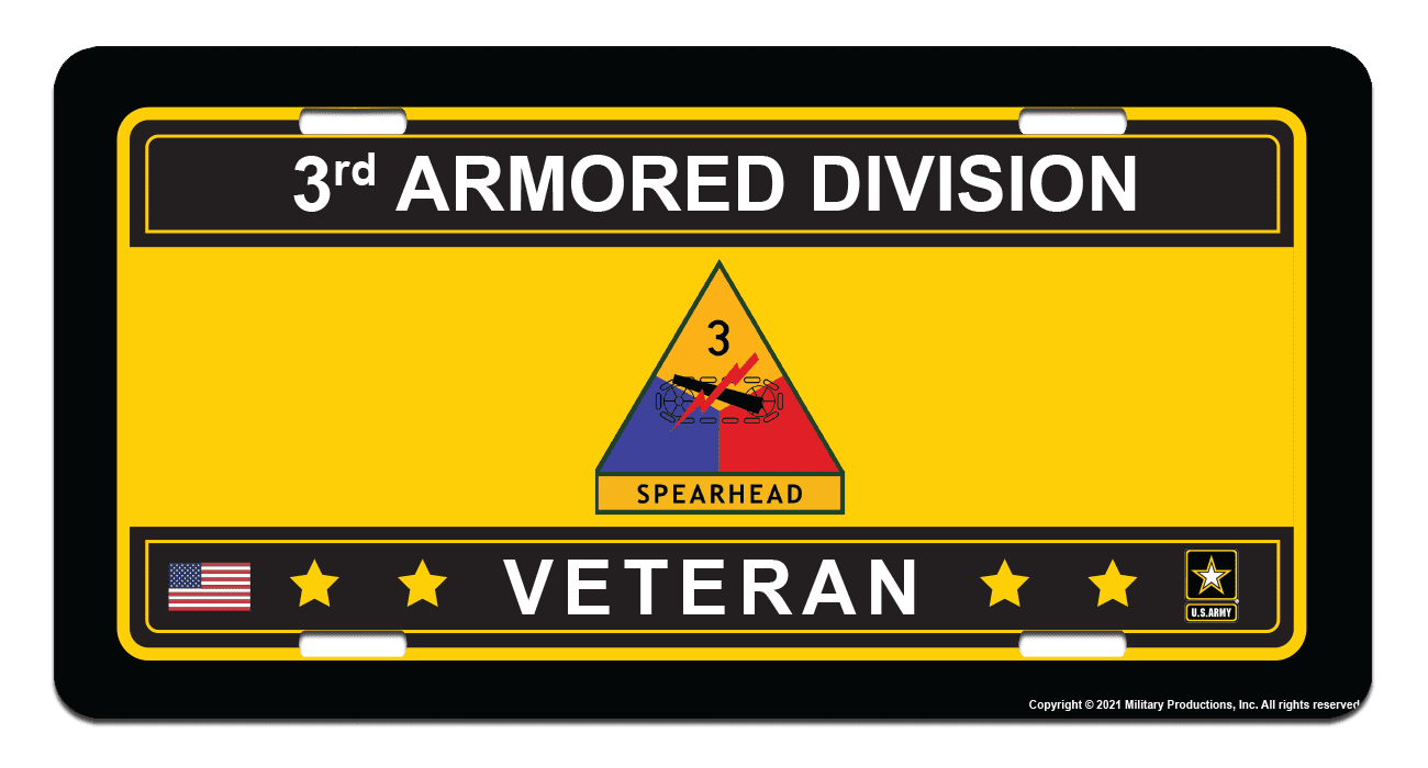 3rd Armored Division Veteran License Plate - US Army Division Veteran ...