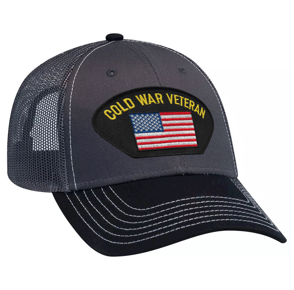 Cold War Veteran with US Flag Gray Mesh Back Cap - New Gray Mesh Caps ...