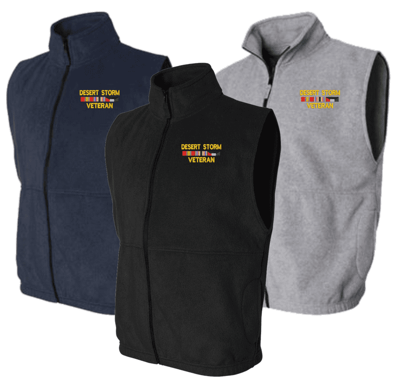 Desert Storm Veteran 3 Ribbons Full-Zip Fleece Vest - Military Conflict ...