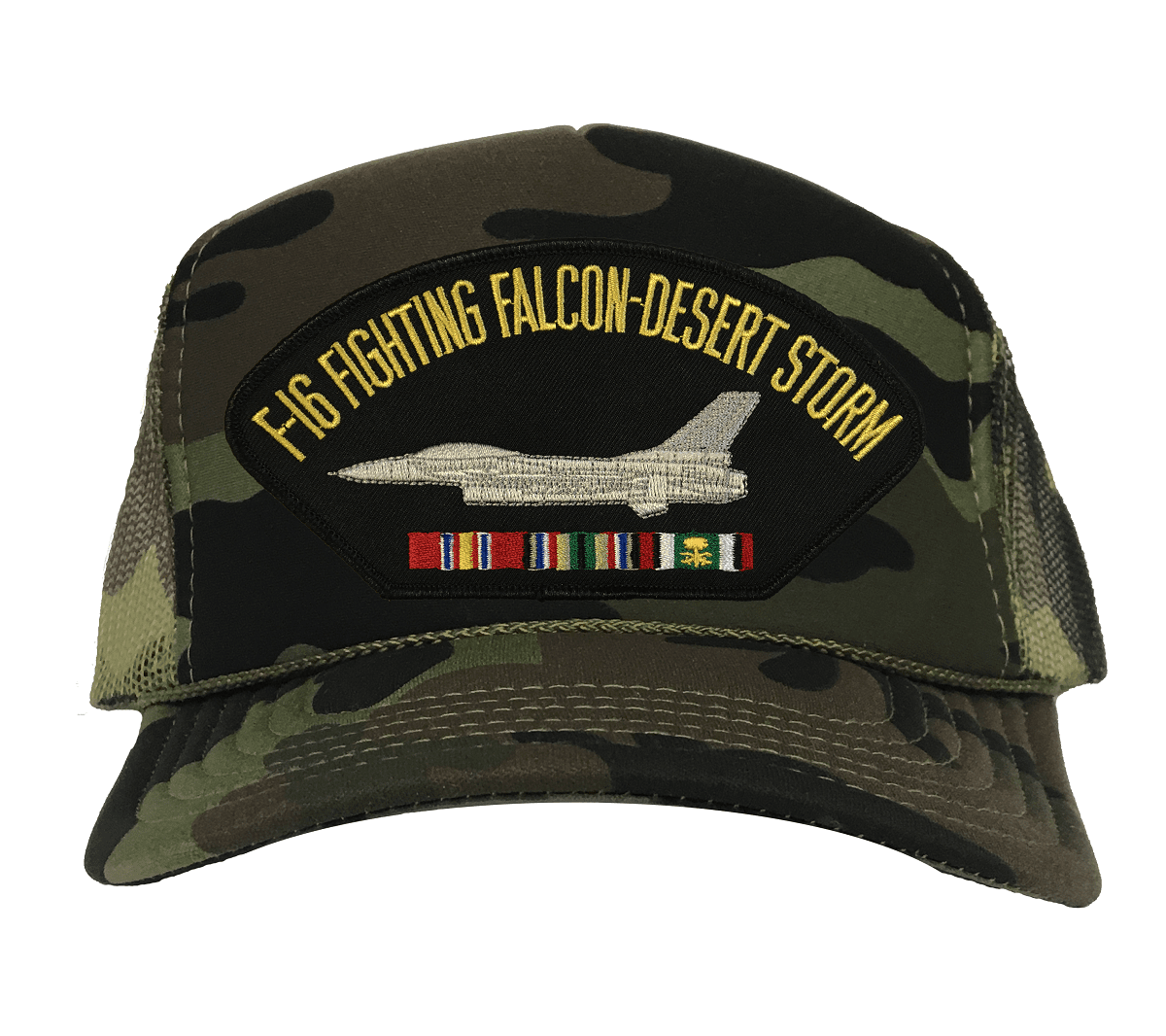 F-16 Fighting Falcon Desert Storm Camo Mesh Back Cap - New Camo Mesh ...