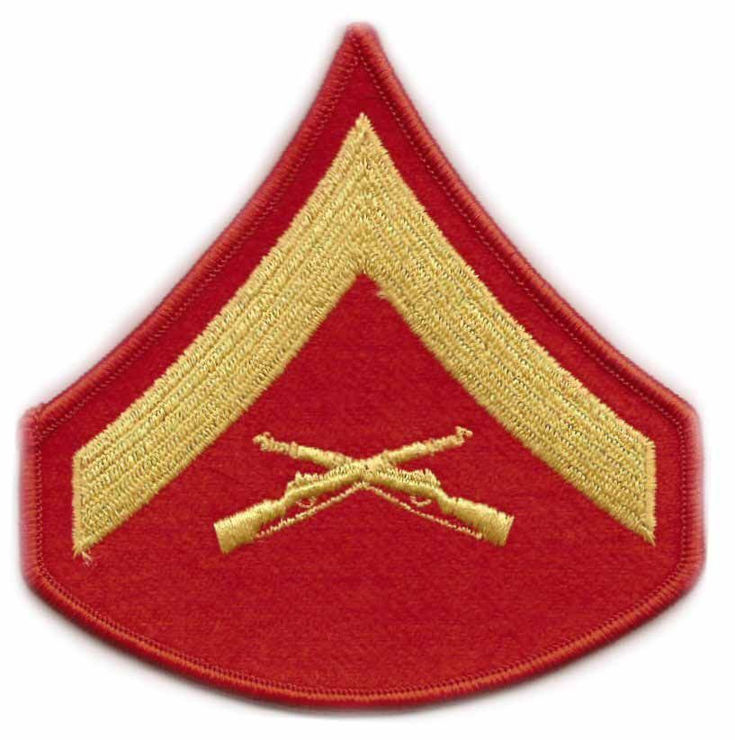 Lance Corporal E-3 Gold on Red Embroidered Chevrons - Marine Corps ...