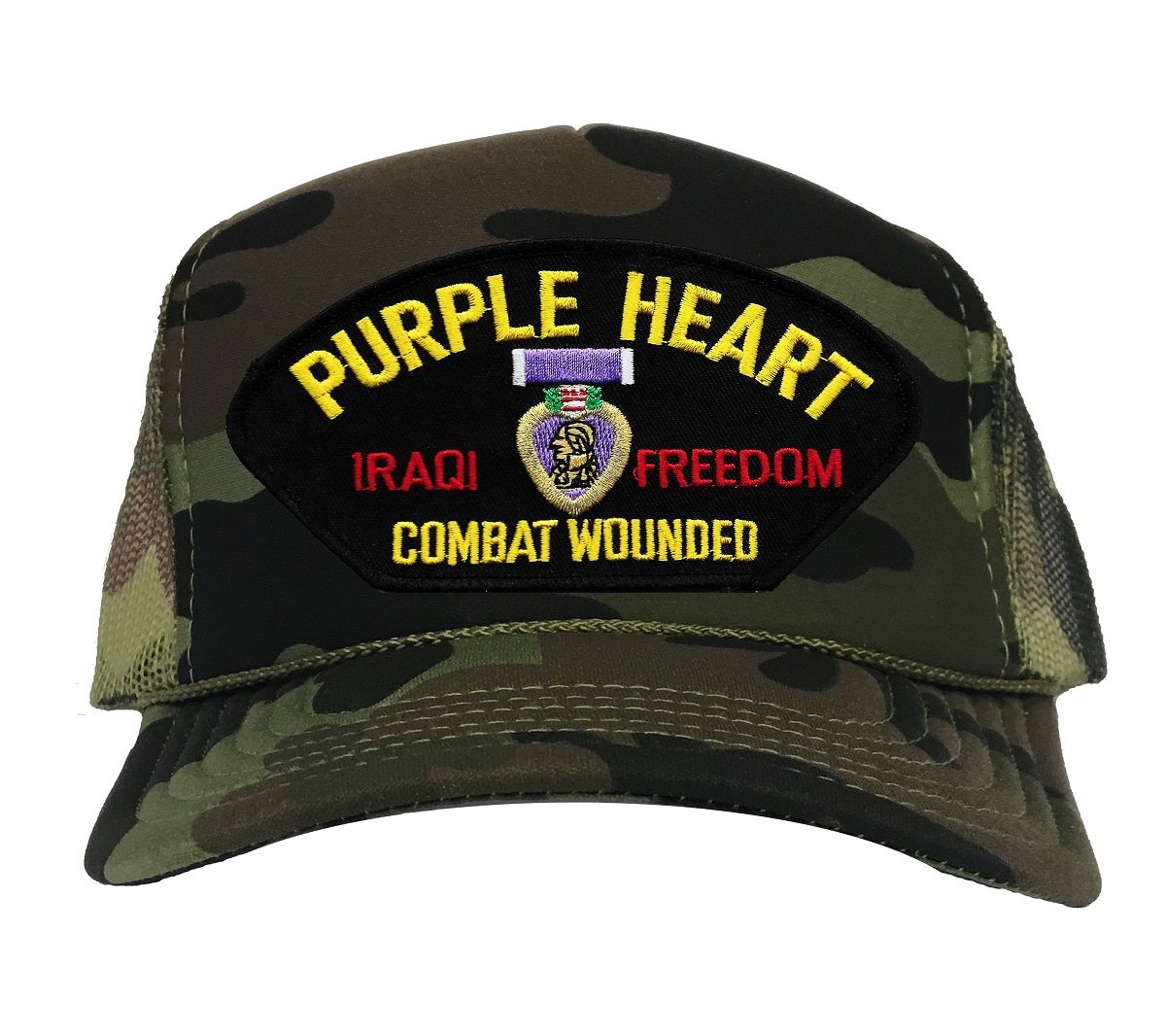 Purple Heart Iraqi Freedom Combat Wounded Camo Mesh Back Cap - New Camo ...