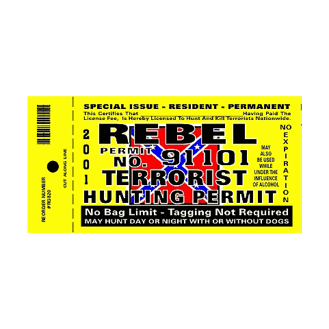 Rebel Terrorist Hunting Permit Sticker - Military Decals - PriorService.com