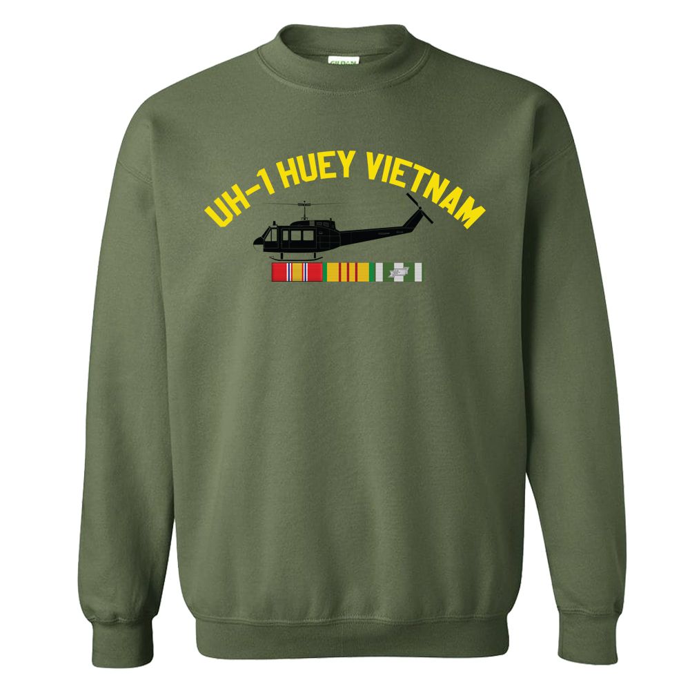 UH-1 Huey With Vietnam Service Ribbons OD Green Center Chest Sweatshirt ...