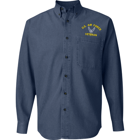 US Air Force Custom Embroidered Long Sleeve Denim Shirt - US Air Force ...