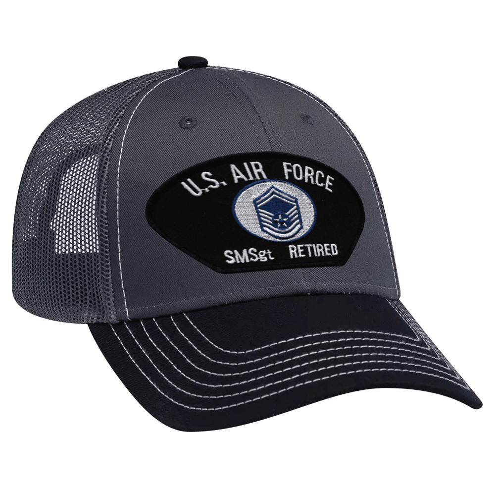 US Air Force Master Sergeant Retired Gray Mesh Back Cap - New Gray Mesh ...
