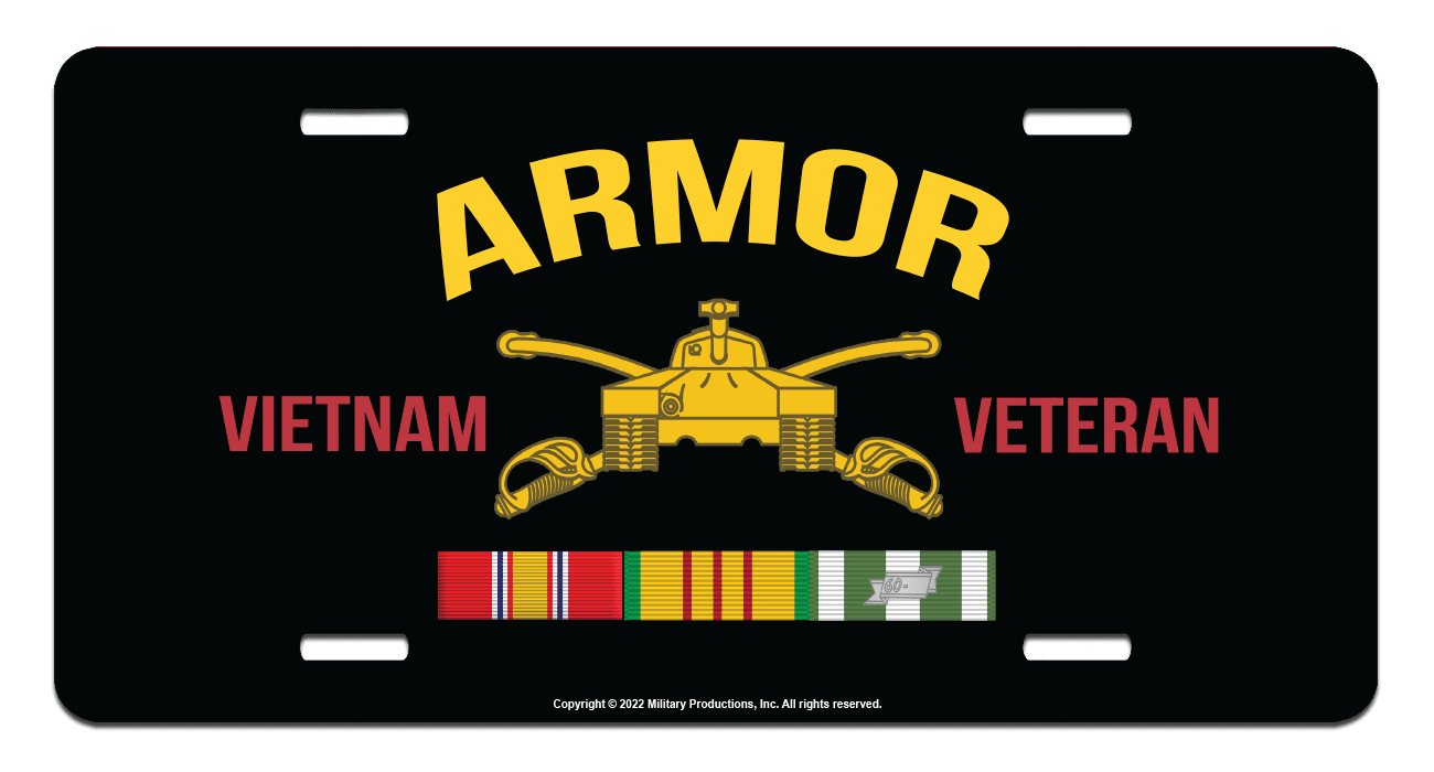 US Army Armor Vietnam Veteran License Plate - US Army Branch of Service ...