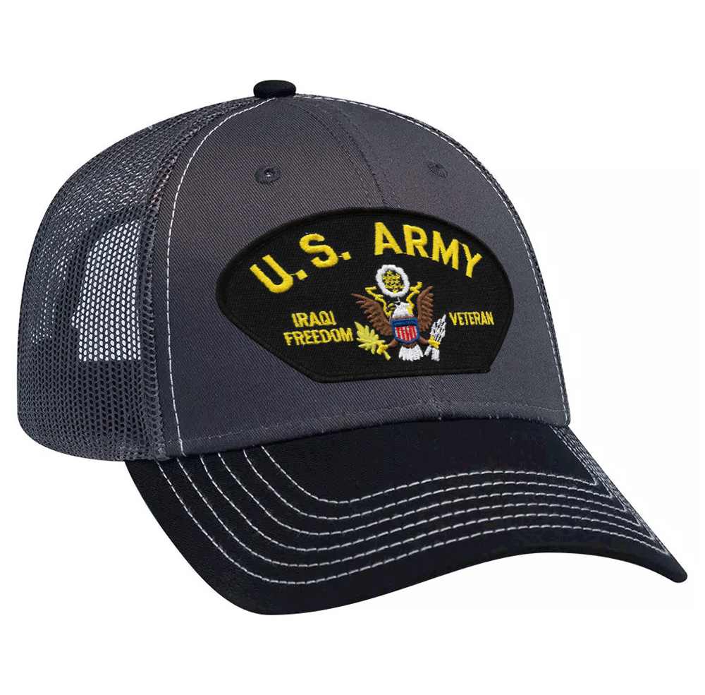 US Army Iraqi Freedom Veteran Gray Mesh Back Cap - New Gray Mesh Caps ...