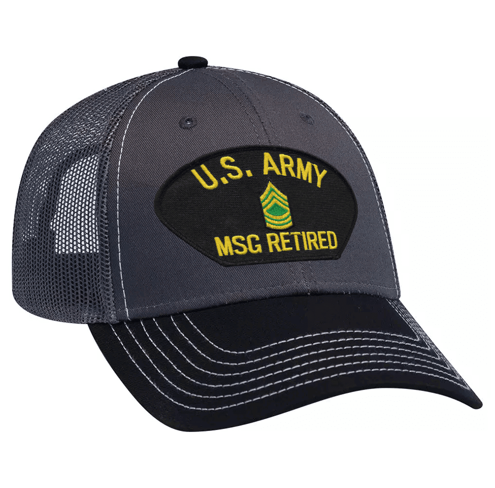 US Army Sergeant Master Retired Gray Mesh Back Cap - New Gray Mesh Caps ...