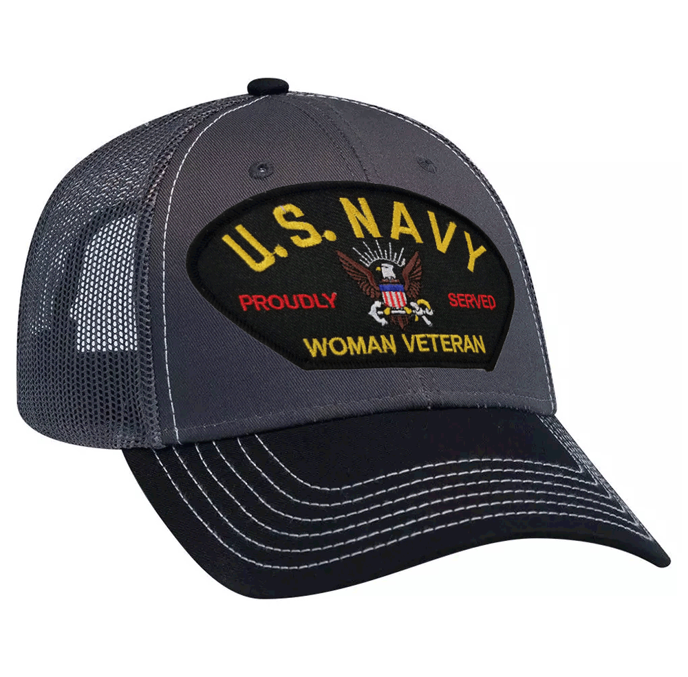 US Navy Proudly Served Woman Gray Mesh Back Cap - New Gray Mesh Caps ...