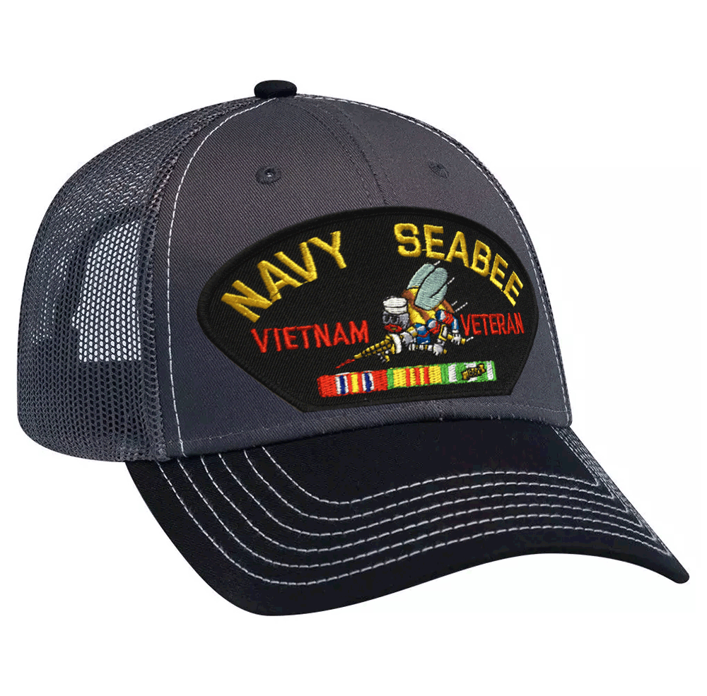 US Navy Seabees Vietnam Veteran Ball Gray Mesh Cap - New Gray Mesh Caps ...