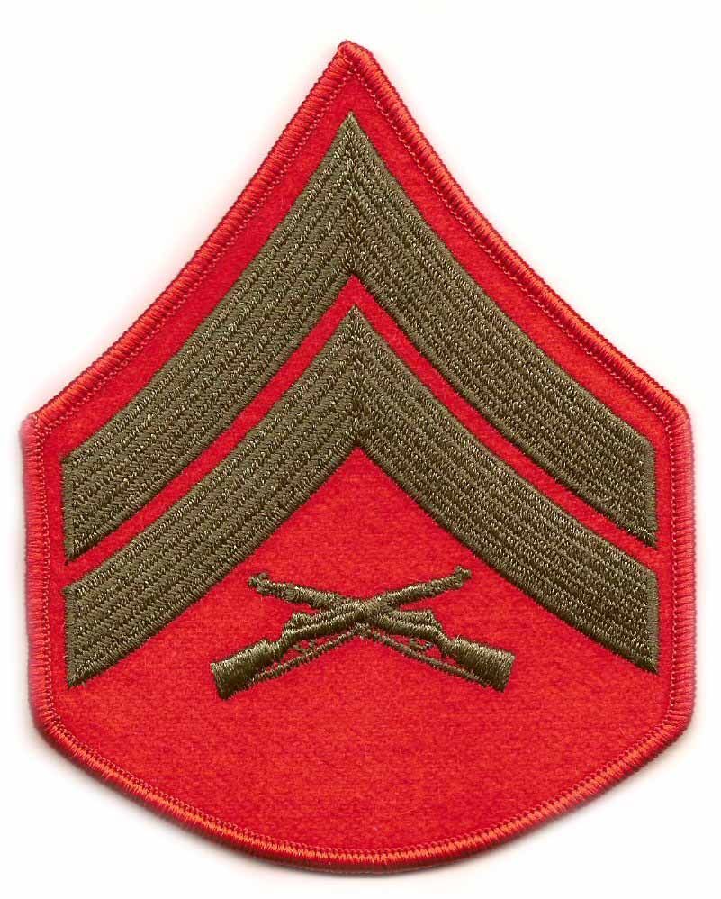 USMC Corporal E-4 Green on Red Embroidered Chevrons - Marine Corps ...