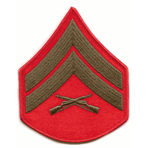 USMC Corporal E-4 Green on Red Embroidered Chevrons - Marine Corps ...