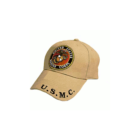USMC Khaki Logo Embroidered Ball Cap - US Marine Corps Caps ...