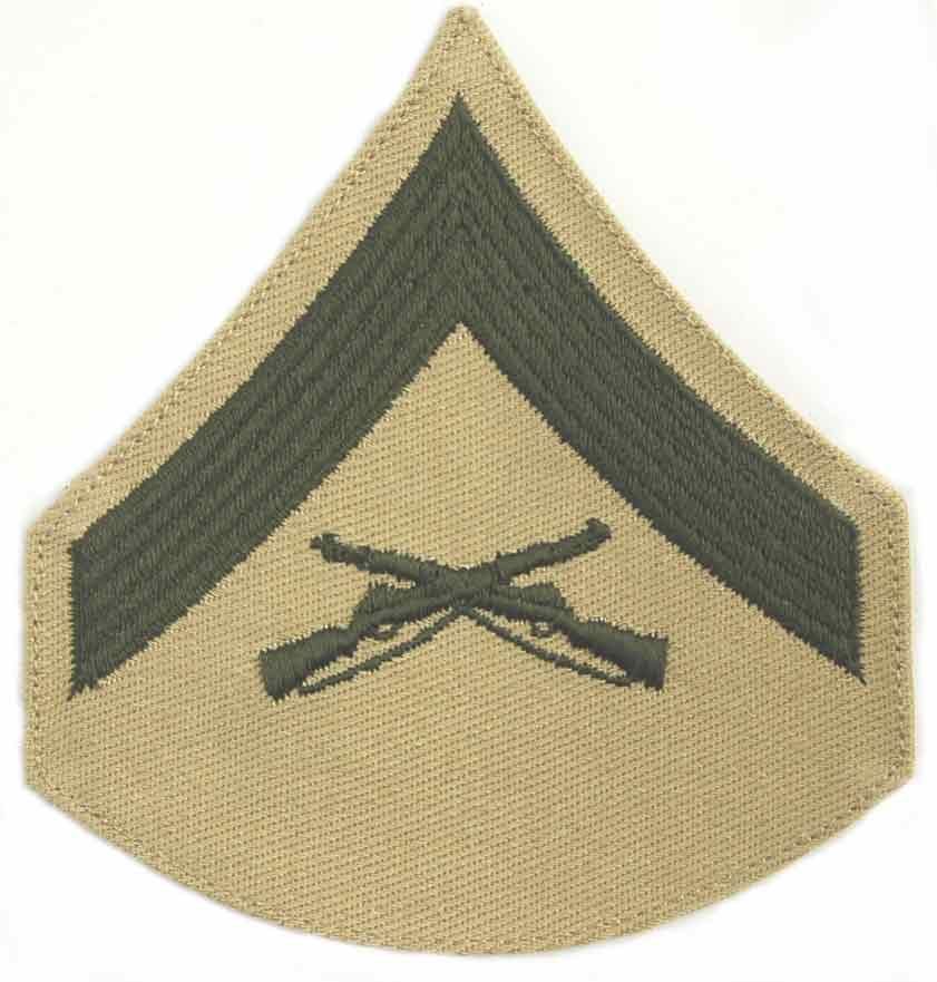 USMC Lance Corporal E-3 Green on Khaki Embroidered Chevrons - Marine ...