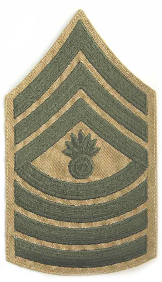 USMC Master Gunnery Sergeant E-9 Green on Khaki Embroidered Chevrons ...
