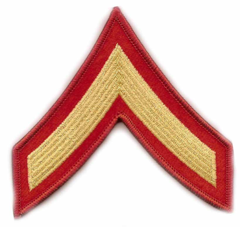 USMC Private First Class E-3 Gold on Red Embroidered Chevrons - Marine ...