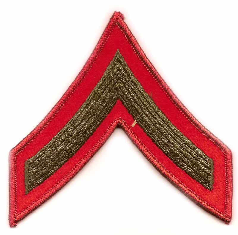 USMC Private First Class E-3 Green on Red Embroidered Chevrons - Marine ...