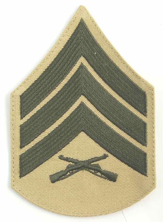 USMC Sergeant E-5 Green on Khaki Embroidered Chevrons - Marine Corps ...