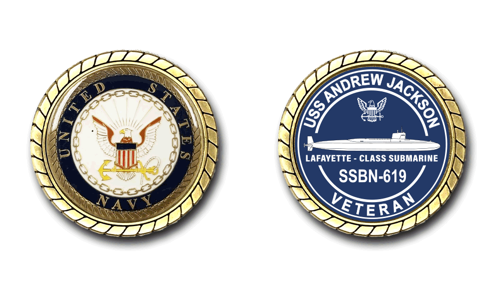USS Andrew Jackson SSBN-619 Silhouette Veteran Challenge Coin - US Navy ...