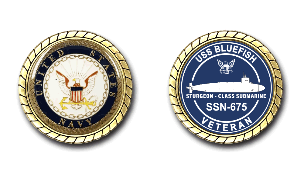 USS Bluefish SSN-675 Silhouette Veteran Challenge Coin - US Navy ...