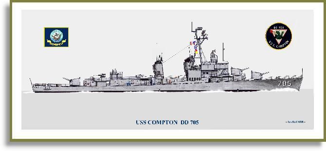 USS Compton DD-705 in 1960's Print - New Ship Prints - PriorService.com