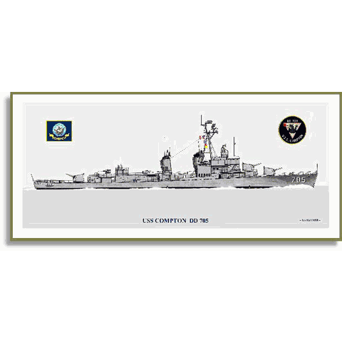 USS Compton DD-705 in 1960's Print - New Ship Prints - PriorService.com