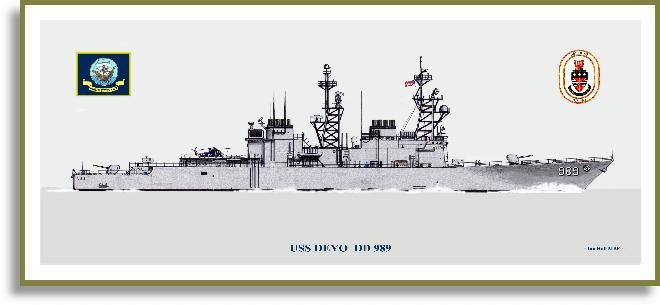 USS Deyo DD-989 with ASROC Ship Print - Destroyers A-F - PriorService.com