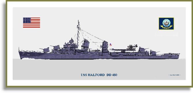 USS Halford DD-480 with catapult Ship Print - Destroyers G-M ...